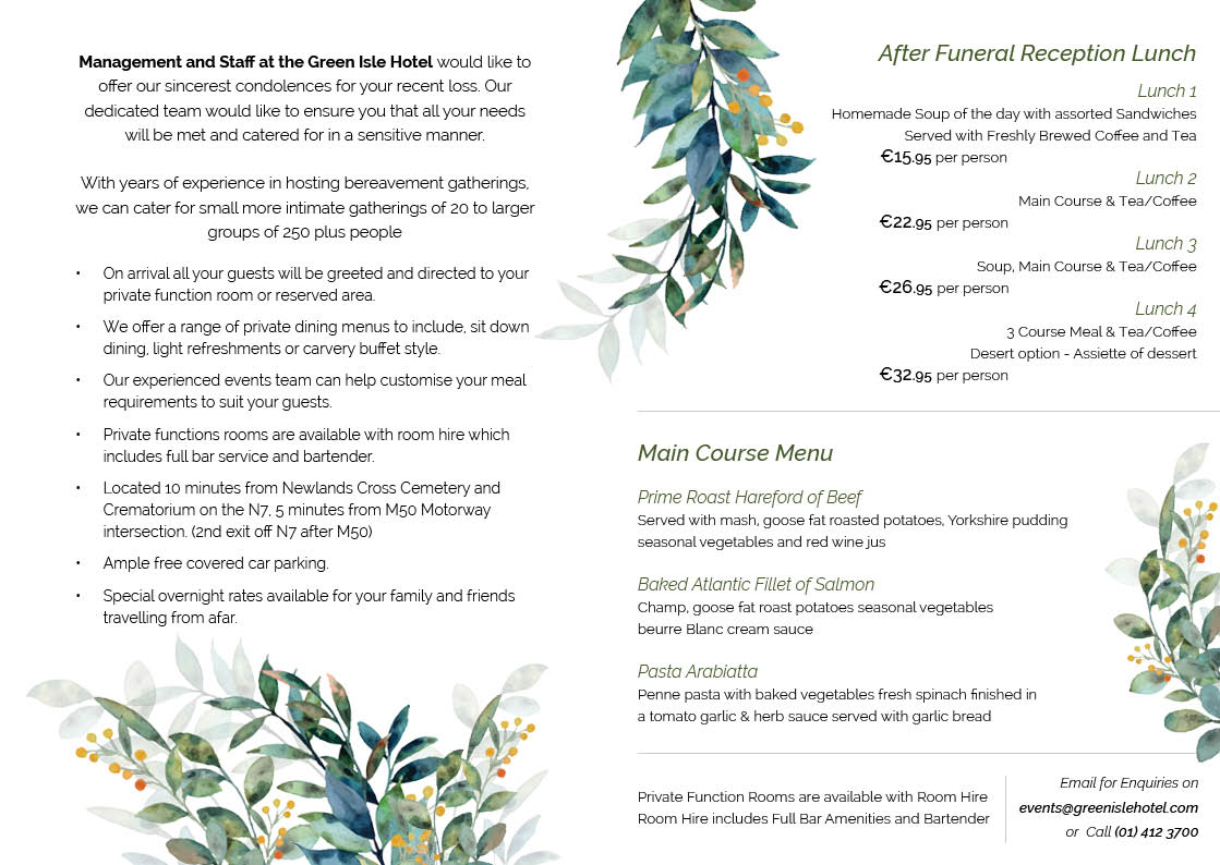 Green Isle Hotel. Dublin. Funeral Reception | rip.ie